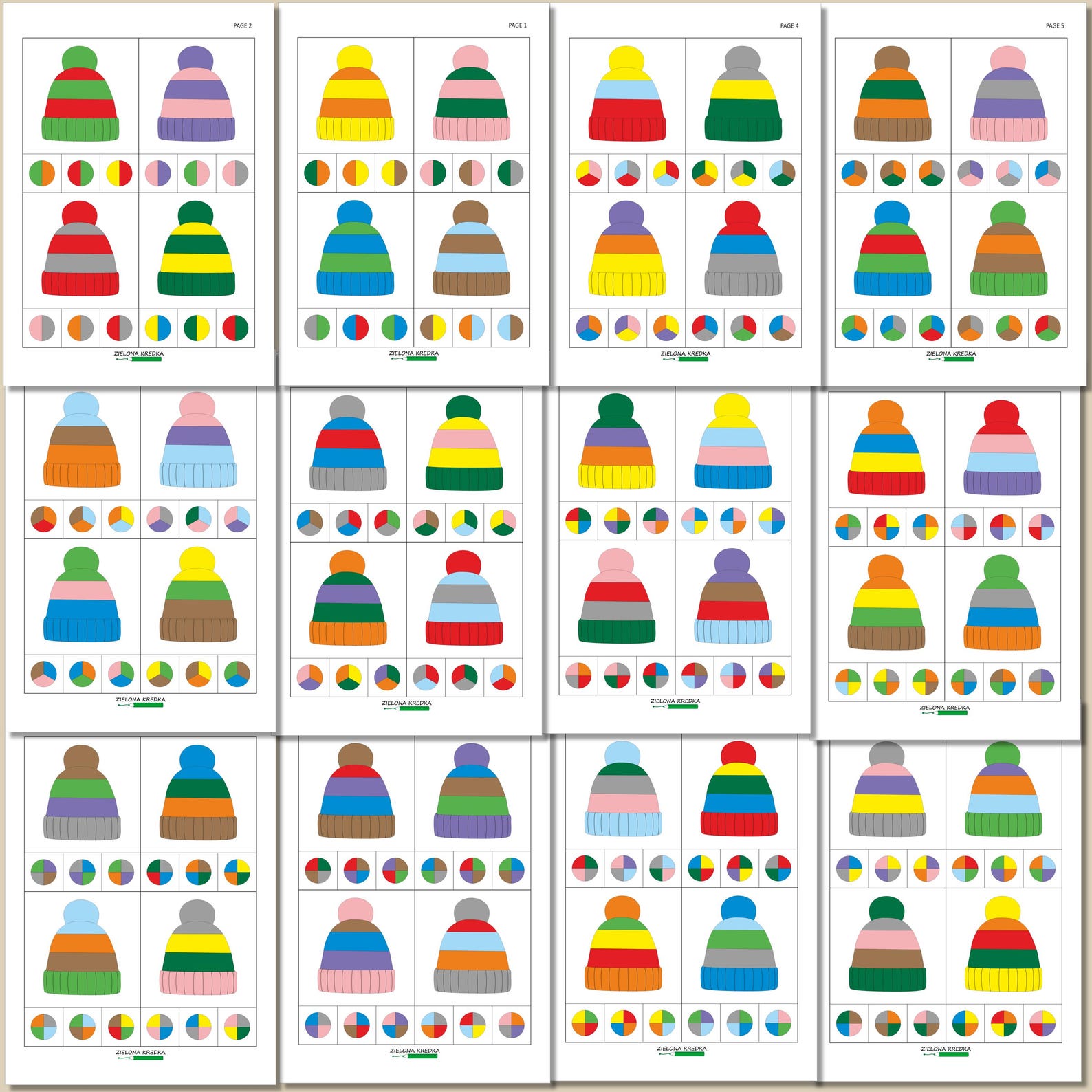Winter Hats Colors Clip Cards, Printable Activity for Kids, Color ...