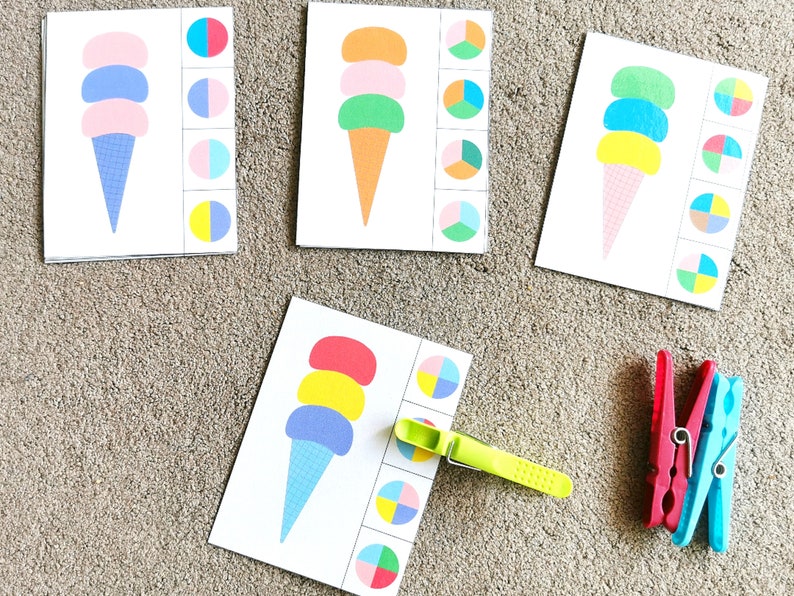 Ice Cream Colors Clip Cards Printable Summer Activity Pack, Color ...