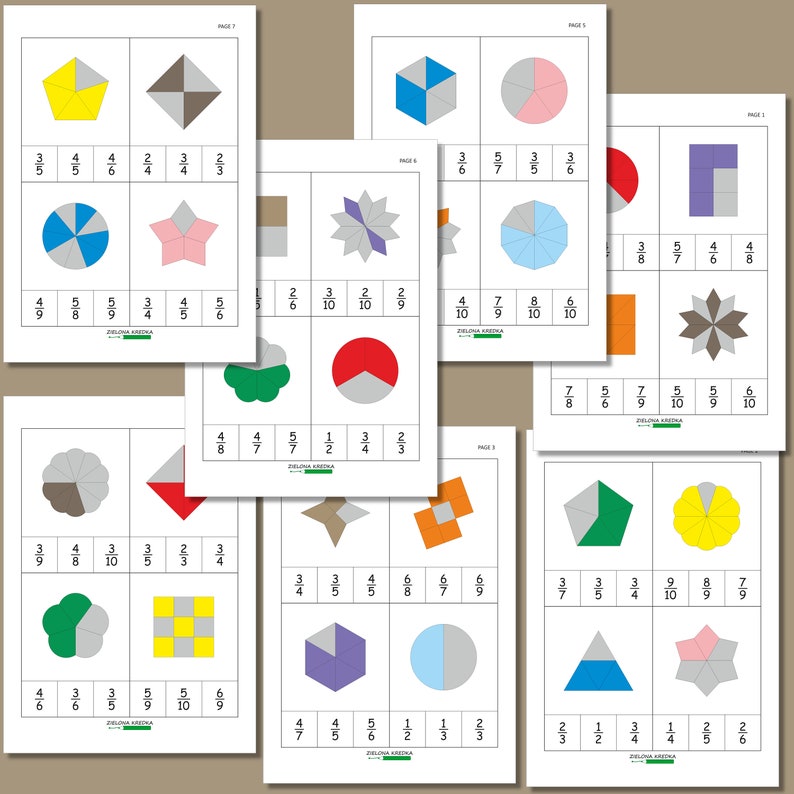 Fractions Clip Cards, Geometry Fractions Peg Cards, Printable Learning ...