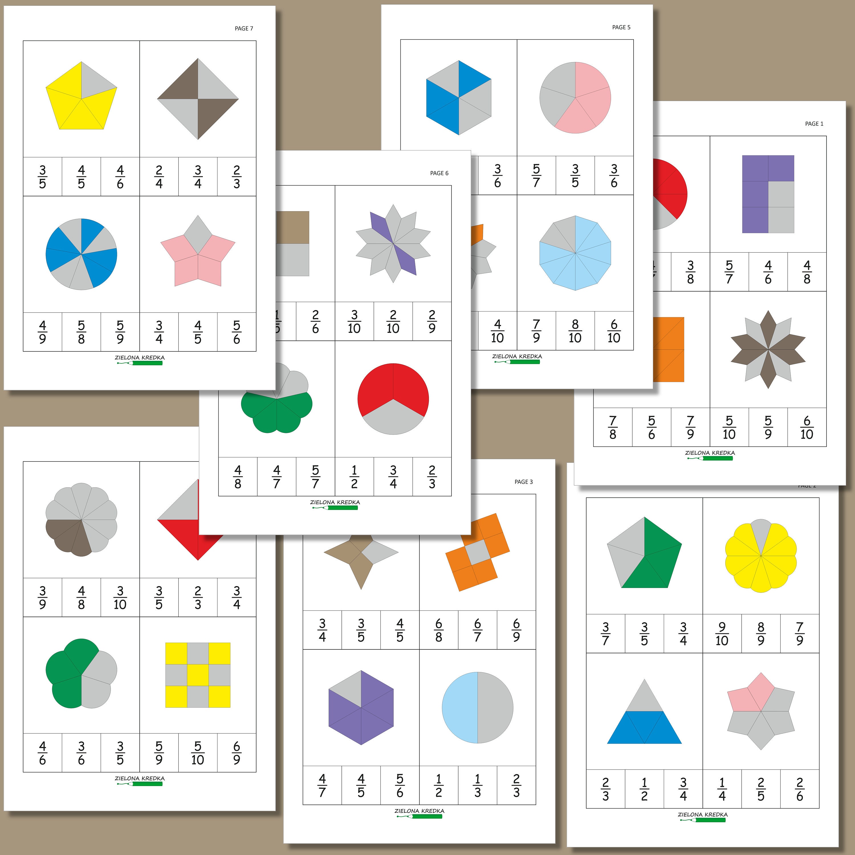 Fractions Clip Cards, Geometry Fractions Peg Cards, Printable Learning ...