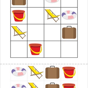 Summer Sudoku 4x4, Picture Sudoku for Kids, Printable Summer Activity ...