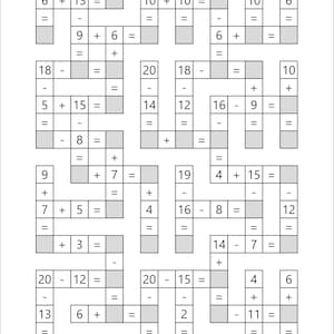 Math Crosswords, Addition and Subtraction Within 20, Printable Math ...