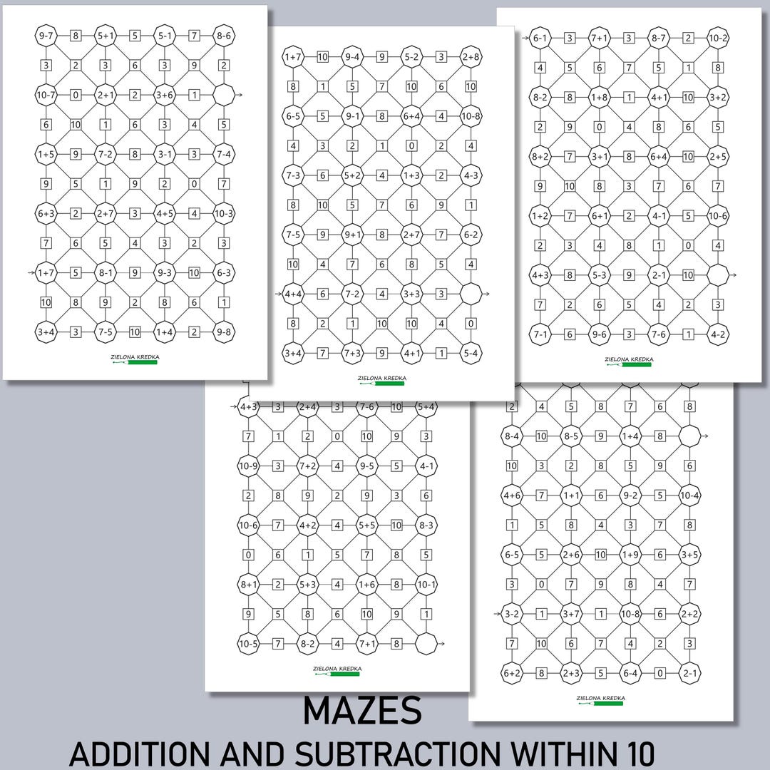 Mazes, Addition and Subtraction Within 10, Printable Math Worksheets ...