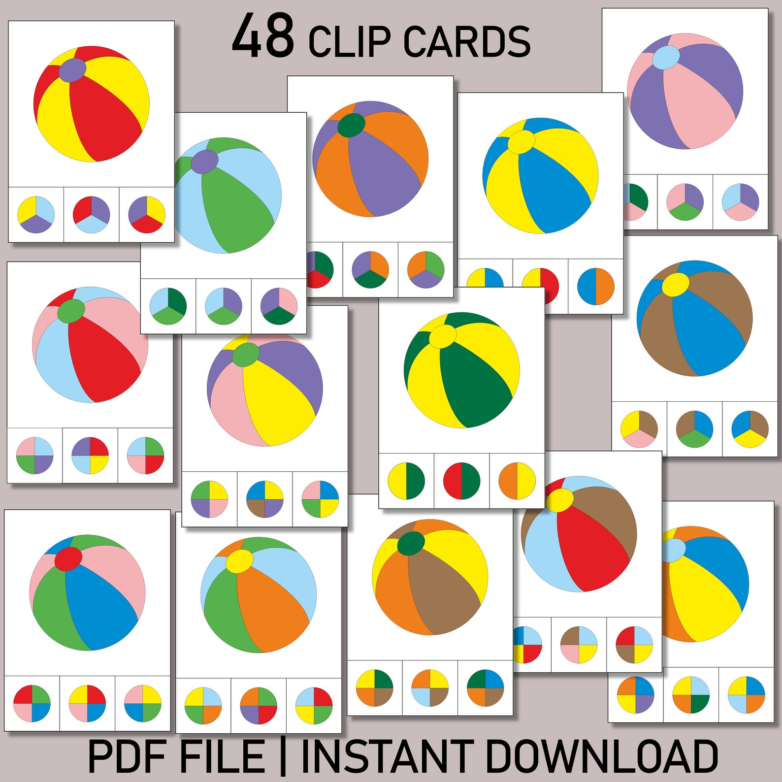 Beach Ball Colors Clip Cards | Printable Color Recognition & Matching ...