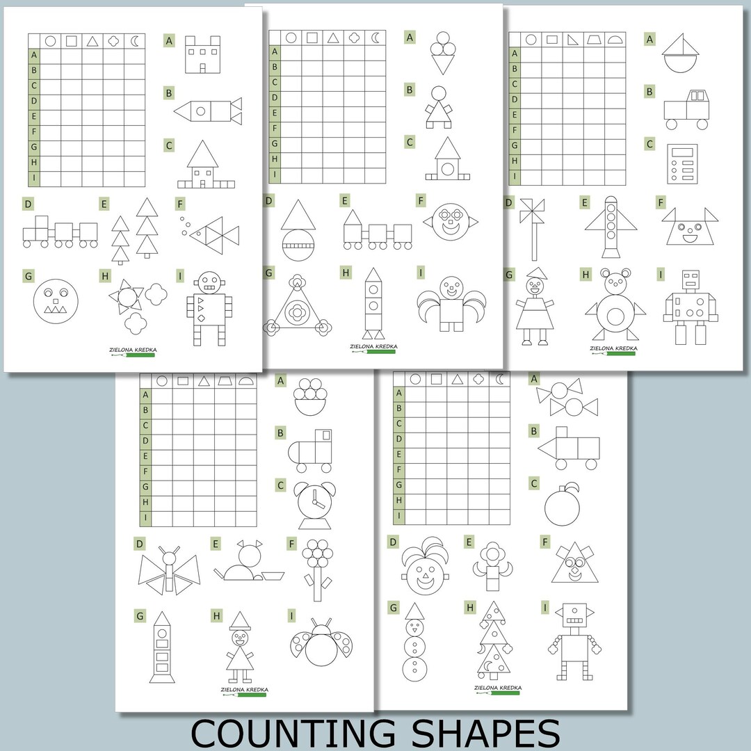 Counting Shapes Worksheets | Learn Shapes & Numbers | Preschool Math ...