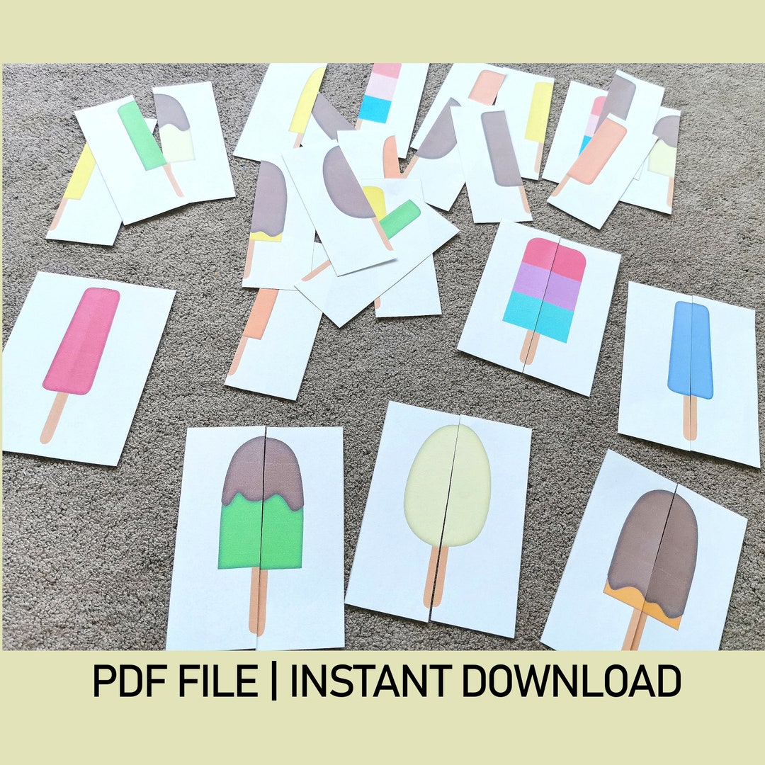 2 Pieces Ice Cream Puzzle, Printable Puzzles, Toddlers Activity, Kids ...