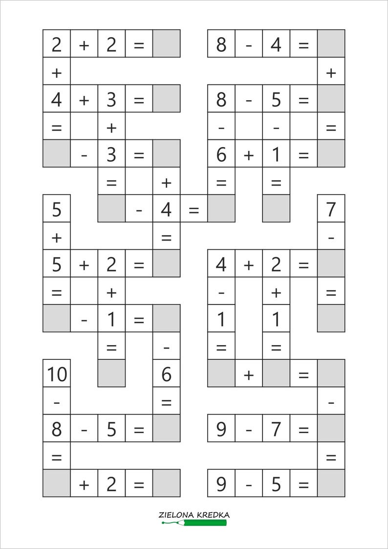 Math Crosswords: Addition & Subtraction Within 10 | Printable Puzzles ...