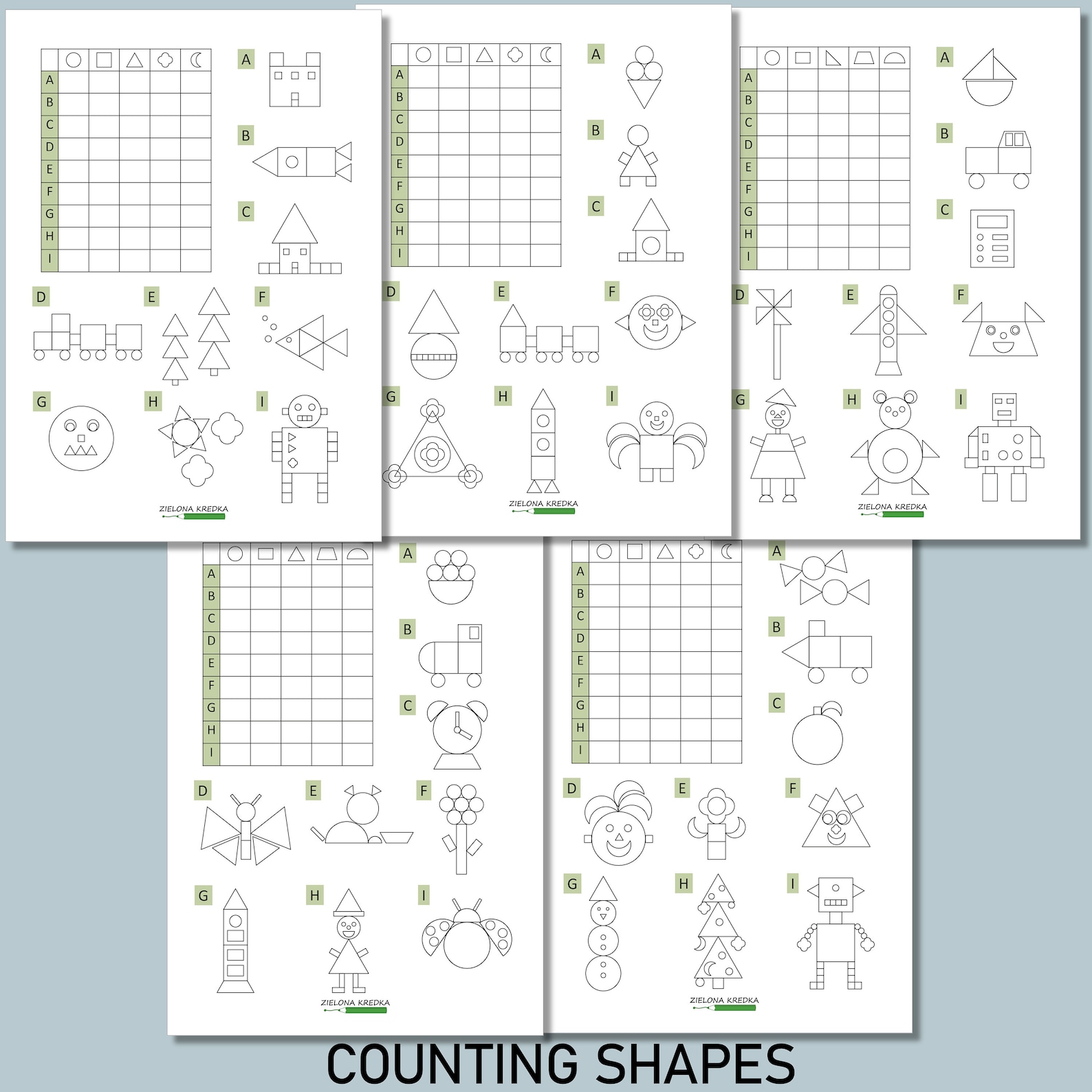 Counting Shapes, Printable Math Worksheets, Printable Activity for Kids ...