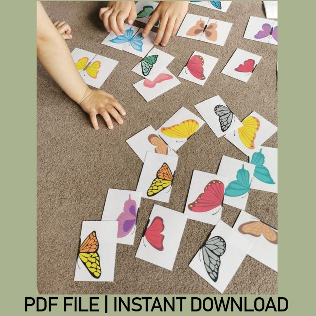 2 Pieces Butterflies Puzzle, Printable Puzzles, Toddlers Activity, Kids ...