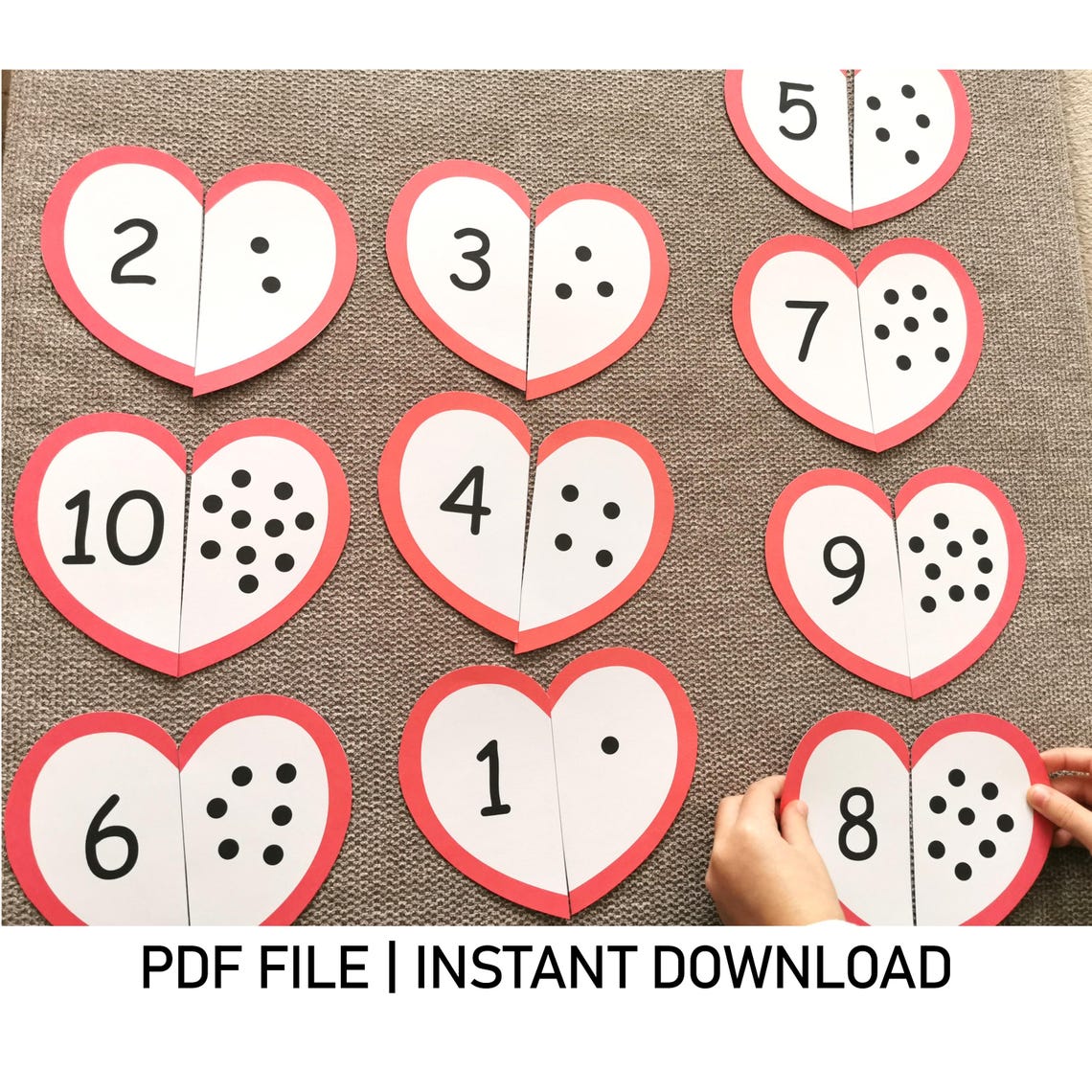 Hearts Math Puzzle, Printable Activity for Kids, Numbers 1-10, Counting ...