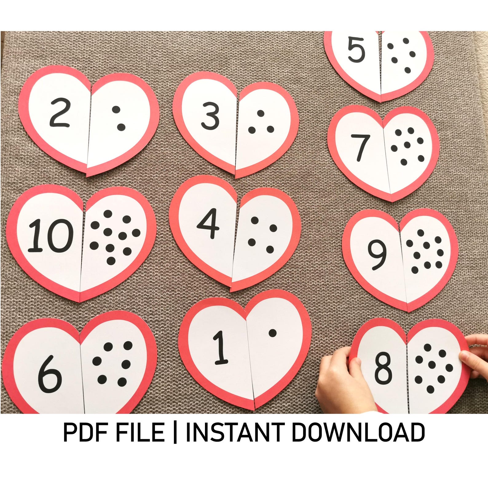 Hearts Math Puzzle, Printable Activity for Kids, Numbers 1-10, Counting ...