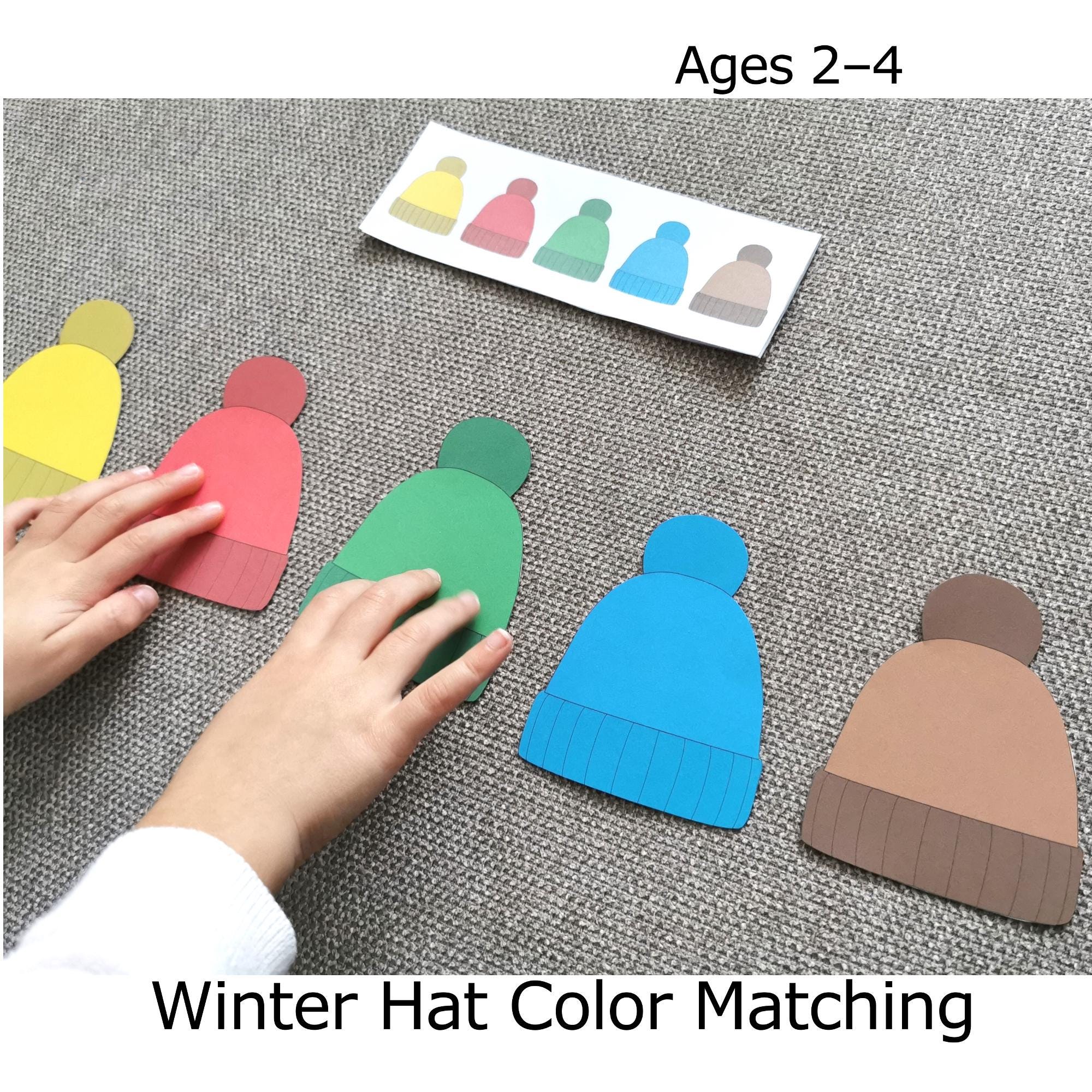 Winter Hat Pattern Matching Activity, Color Matching Game, Preschool ...