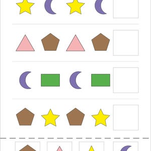 Shapes AB Patterns, Printable Worksheets Set, Kids Learning Activity ...