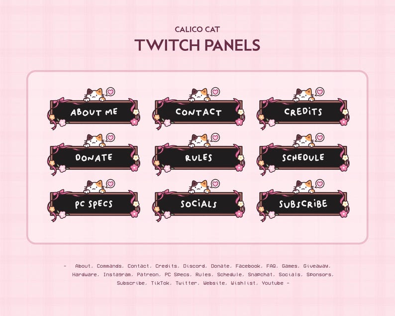 Calico Cat Twitch Panels | Soft Cozy Lofi Stream | Pastel Pink ...