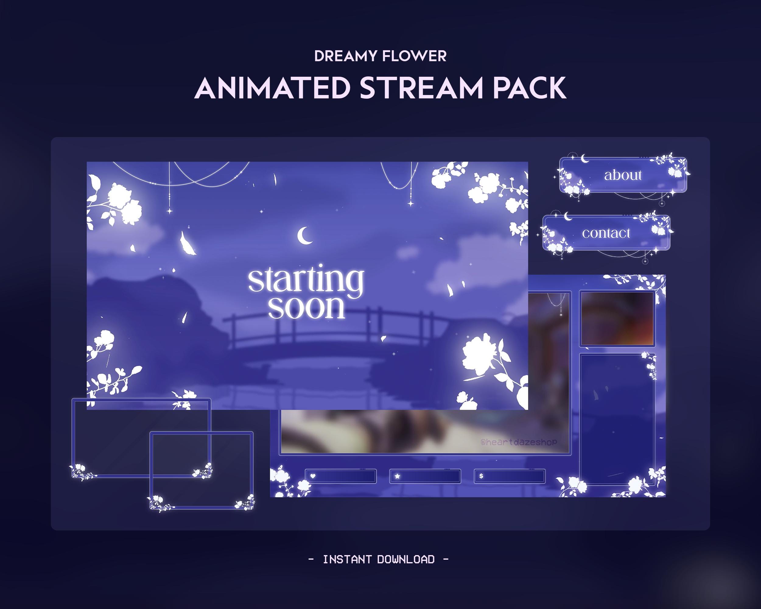 Dreamy Flower Animated Stream Pack | Night Sakura River | Purple Twitch ...