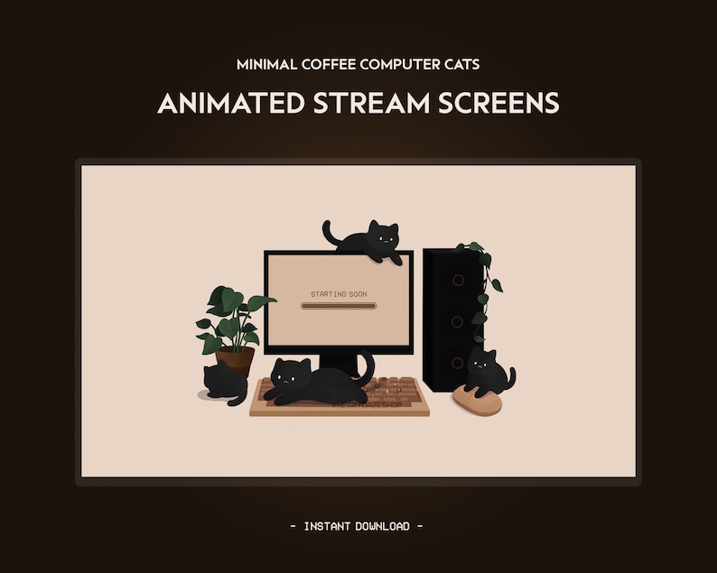 Coffee Brown Computer Cats Animated Screens | Simple Minimalistic ...