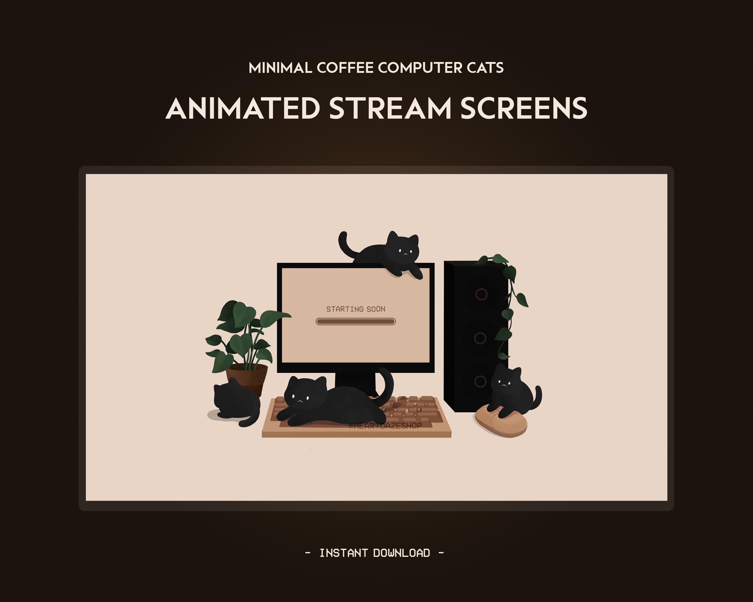 Coffee Brown Computer Cats Animated Screens | Simple Minimalistic ...