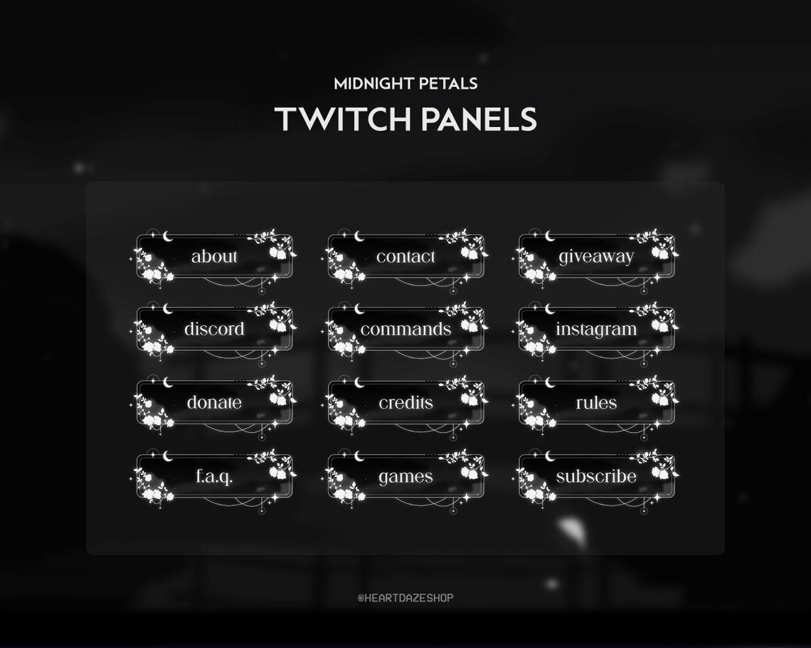 Midnight Petals Twitch Panels | Black Simple Flowers Panel Set Dark ...