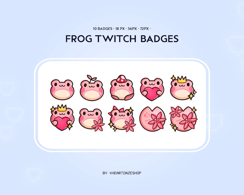 Cute Soft Frog Sub Bit Badges | Kawaii Pink Heart Emotes | Streamer ...