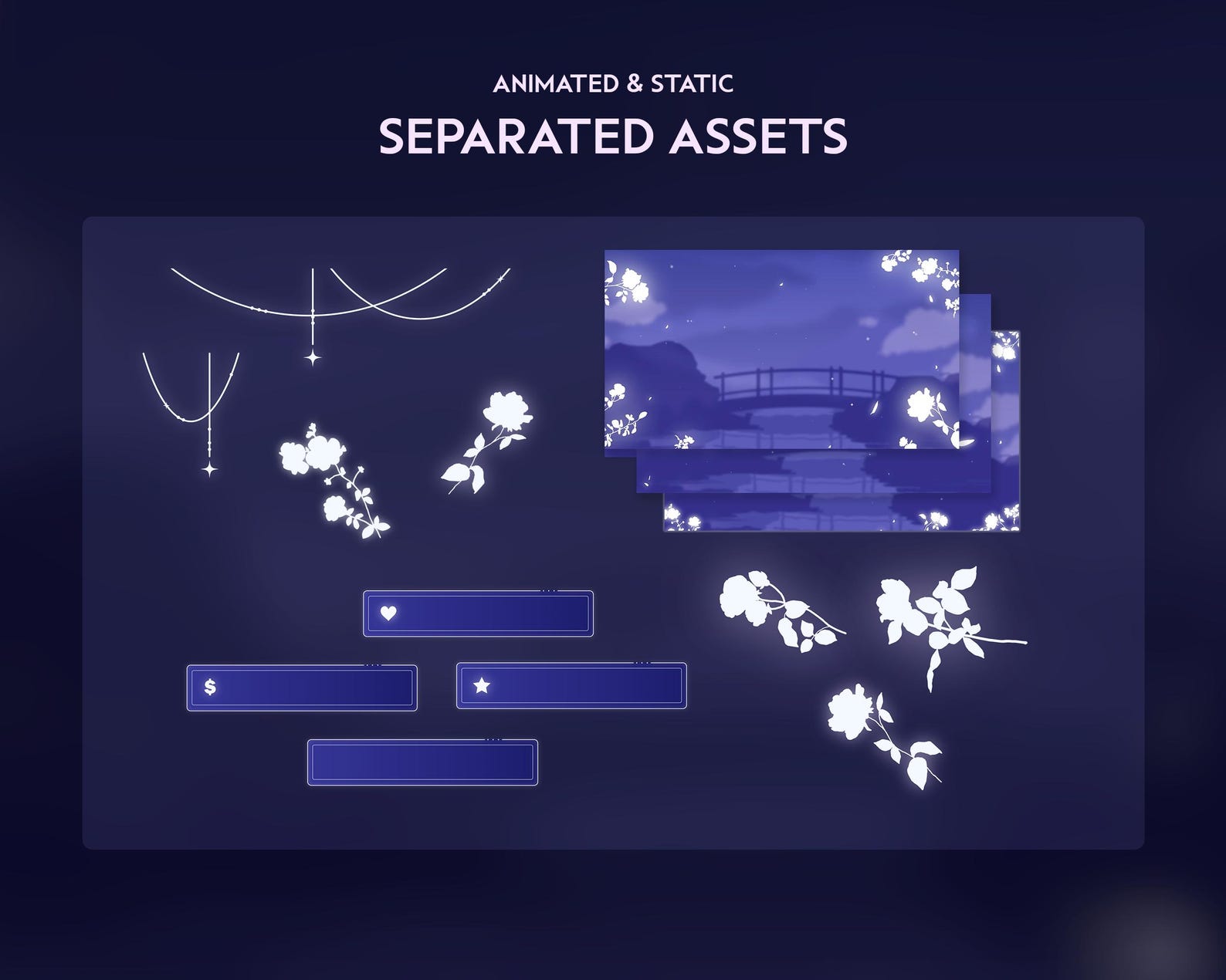 Dreamy Flower Animated Stream Pack | Night Sakura River | Purple Twitch ...