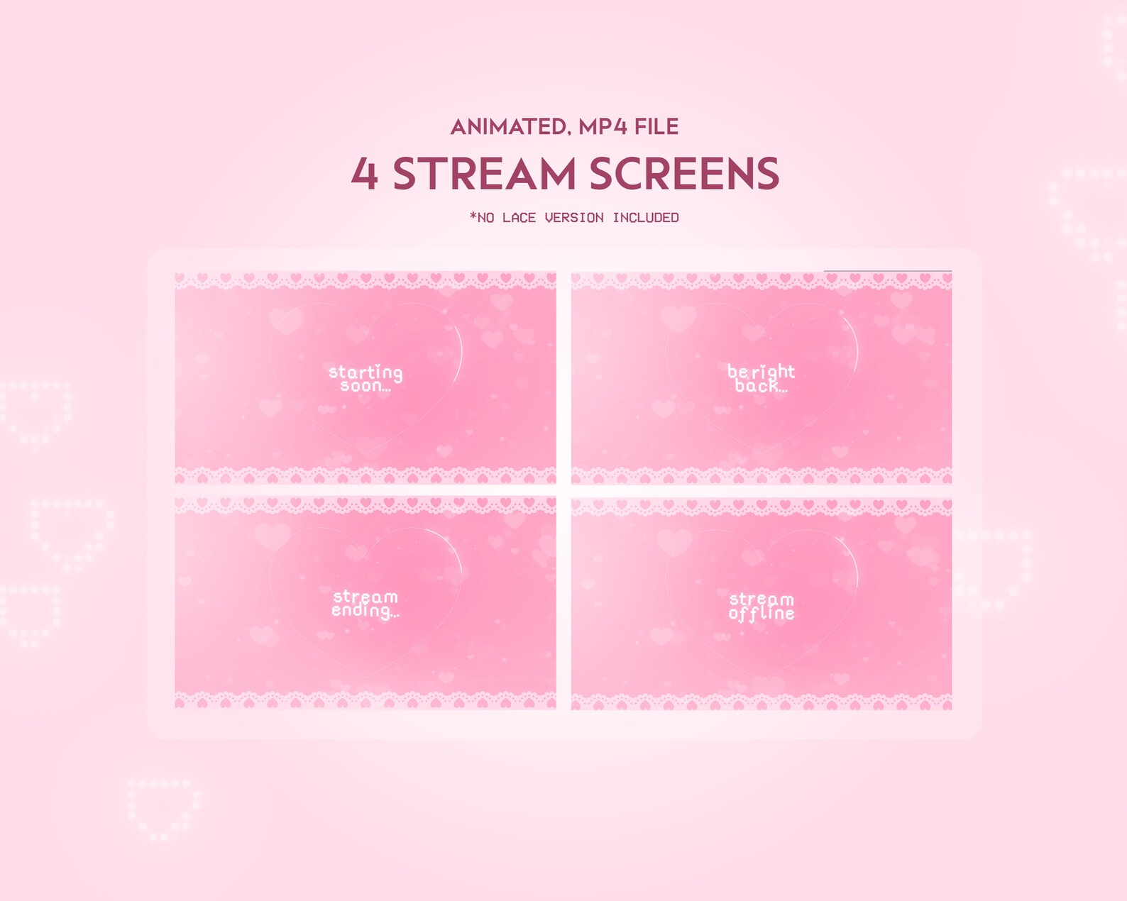 Pink Lace Heart Animated Stream Pack | Cute Coquette Ribbon Twitch ...