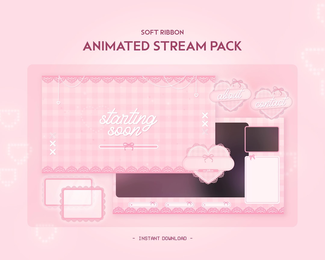 Soft Ribbon Coquette Animated Stream Pack | Bow Aesthetic Pink Twitch ...