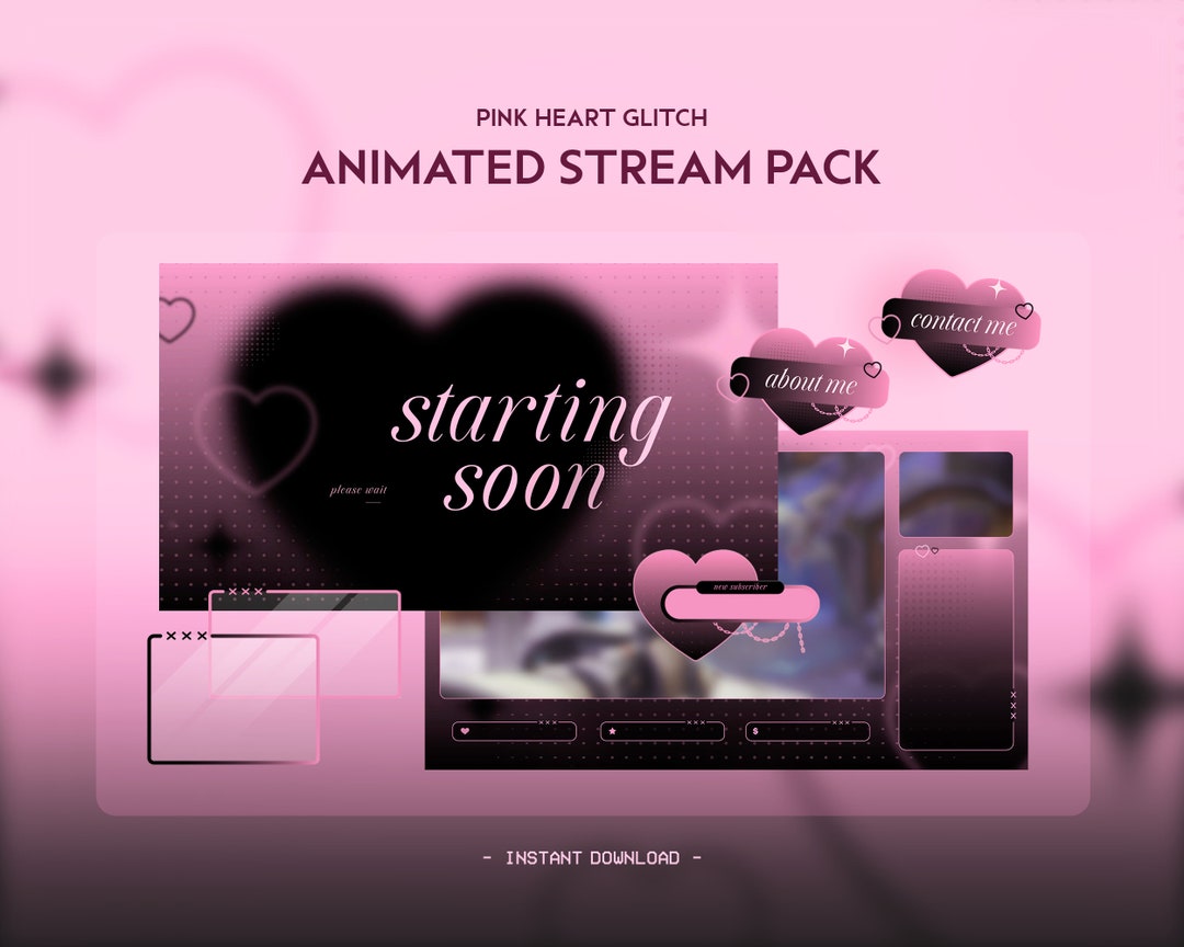 Heart Glitch Animated Stream Pack | Cyber Punk Grunge | Dark Pink ...