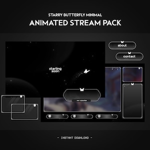 Minimal Butterfly Animated Stream Pack | Monochrome Starry Dark | Black ...