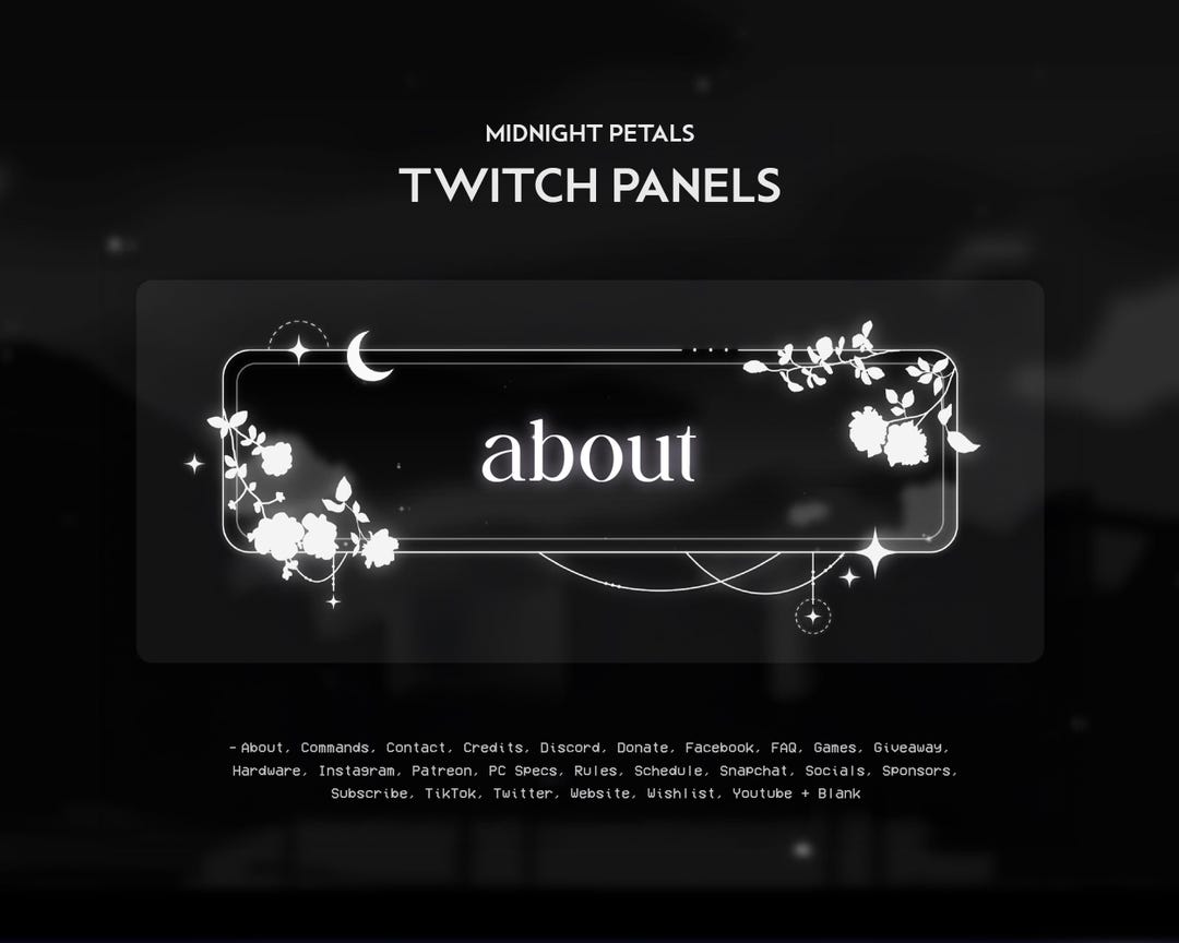 Midnight Petals Twitch Panels | Black Simple Flowers Panel Set Dark ...