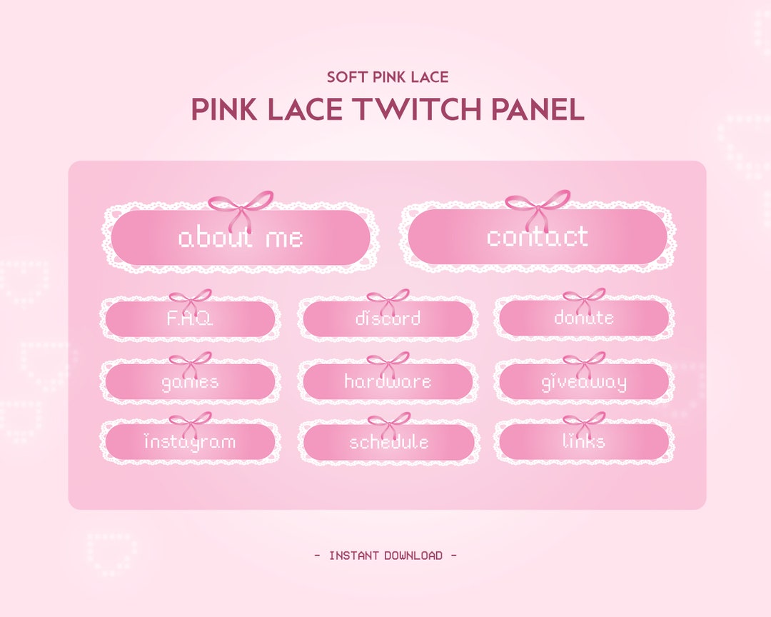 Pink Ribbon Lace Twitch Panels | Cute Coquette Simple Stream Overlays ...