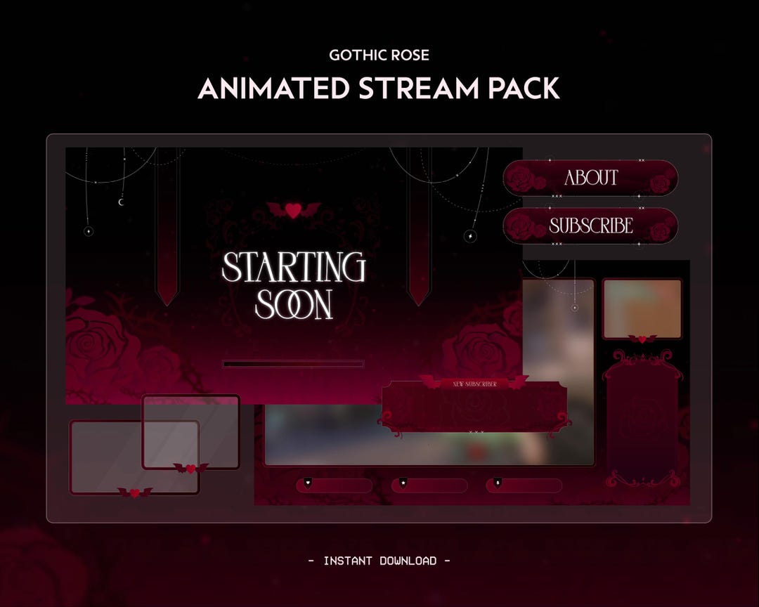 Dark Rose Animated Stream Pack | Gothic Elegant Blood Thorns | Dark ...
