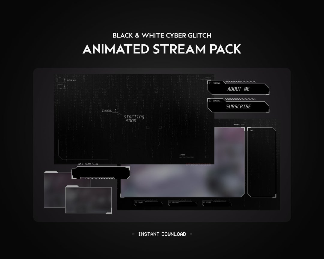Black & White Cyber Animated Stream Pack | Dark Minimal Clean Tech ...