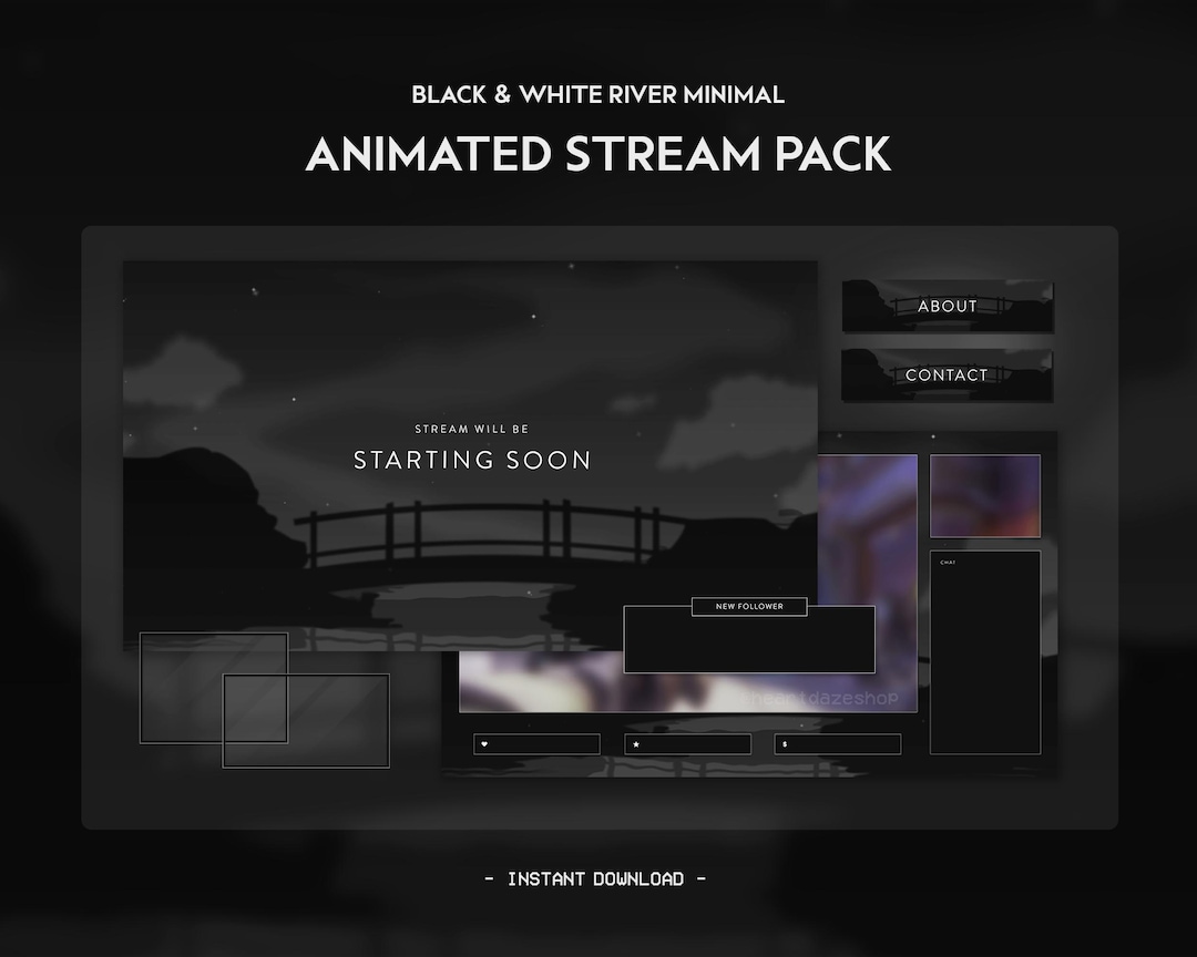 Black Minimal River Animated Stream Pack | Night Dark Clean Monochrome ...
