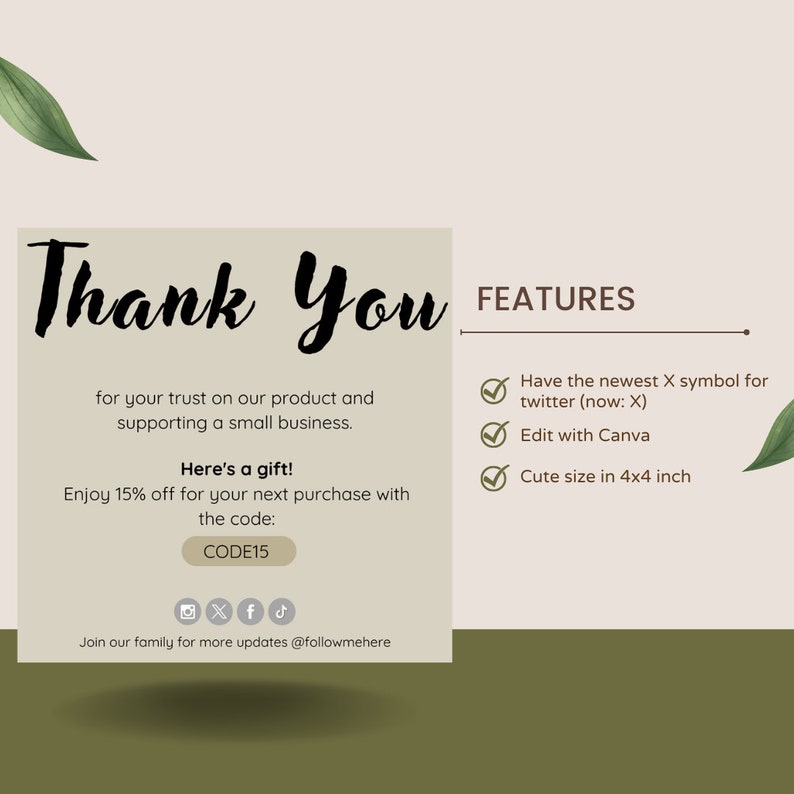 Simple Thank You Card Template Beige and Brown Printable Editable at ...