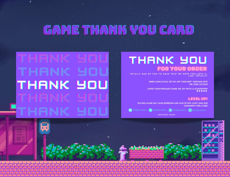 Video Game Thank You Card Template Gamer Glitch Game Over Editable ...