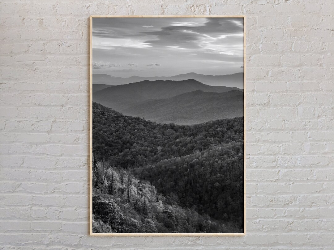 Black and White, Blue Ridge Mountains Print, Blue Ridge Mountains Wall ...