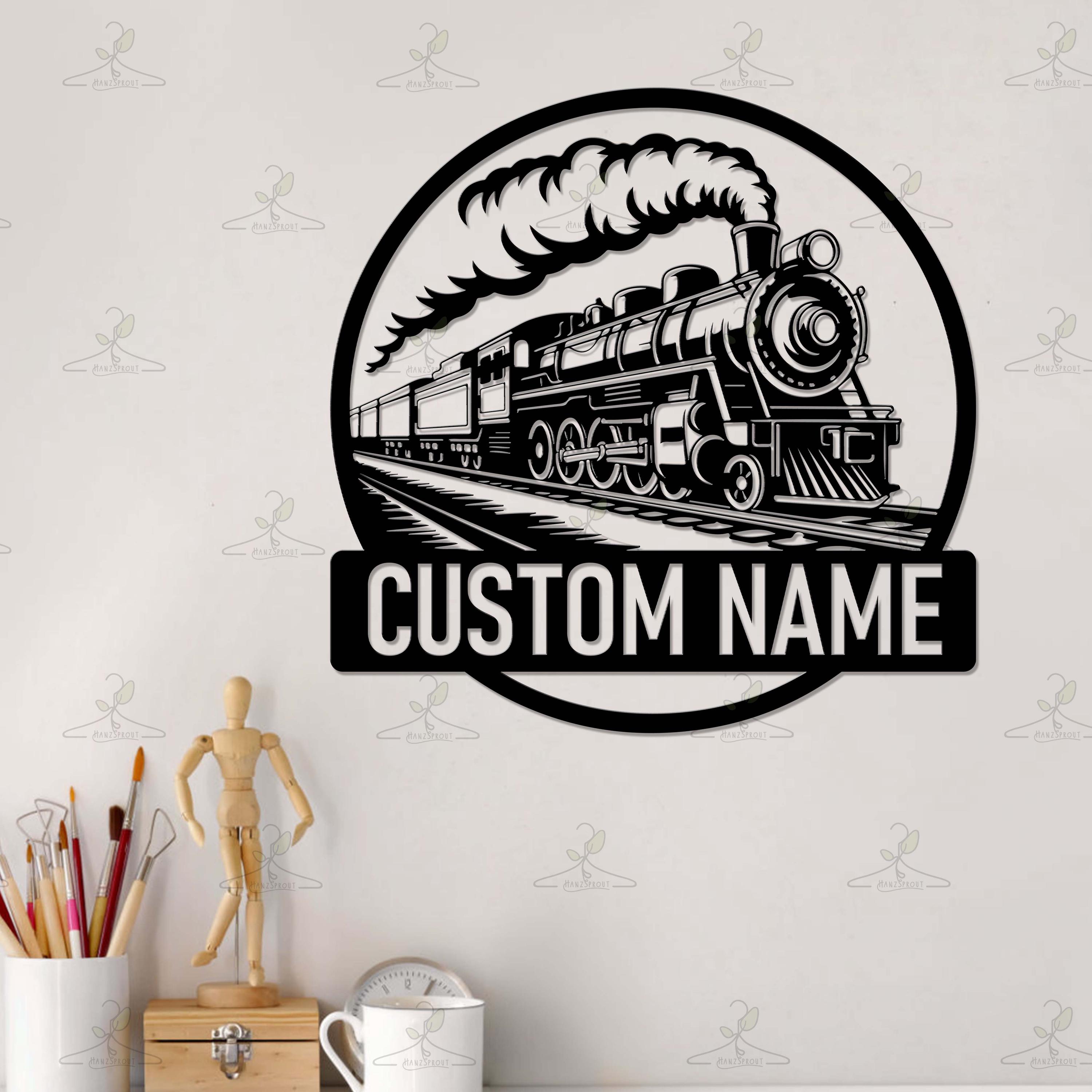 Custom Railroad Metal Wall LED Sign, Personalized Train Metal Wall ...