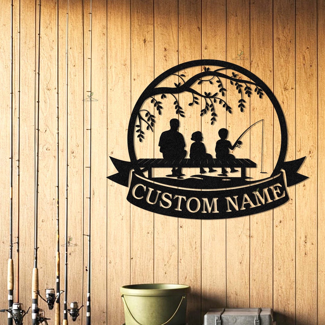 Custom Father Son Fishing Metal Sign Wall Art, Personalized Fisher Name ...