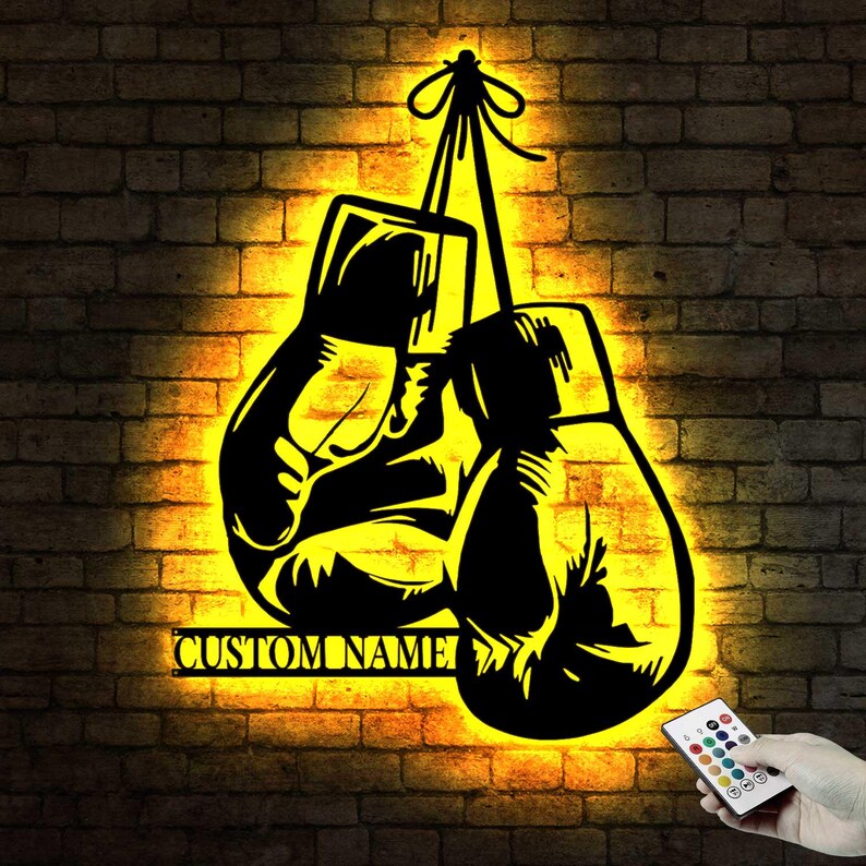 Custom Boxing Gloves Metal Wall Art With LED Light, Personalized Boxer ...