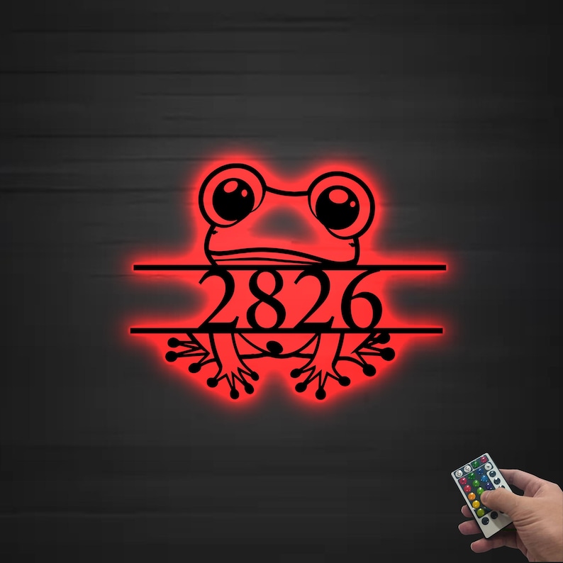 Custom Cute Frog House Number Sign With Led Lights, Silly Frog Metal ...