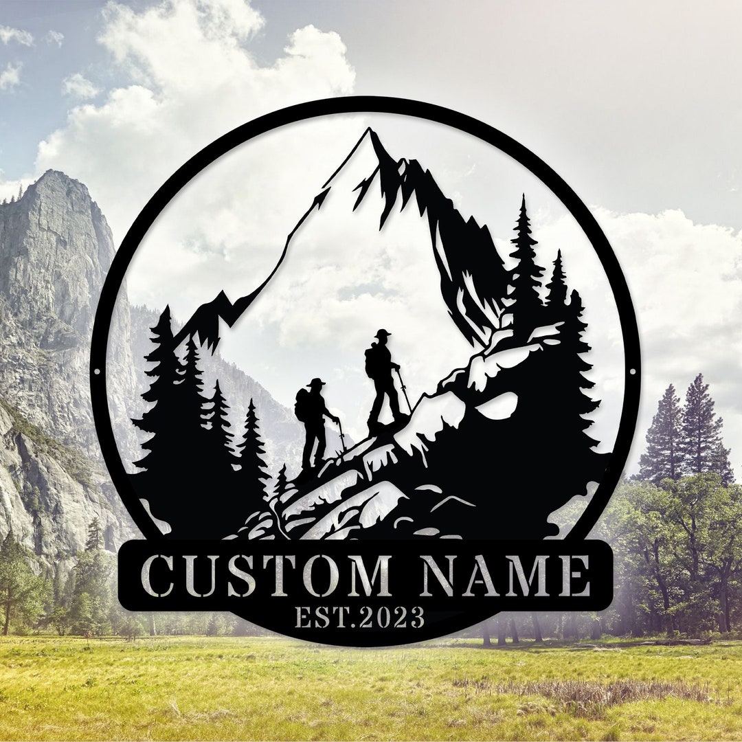 Custom Metal Hiking Sign, Mountain Hiking Sign, Hiking Couple Gift ...