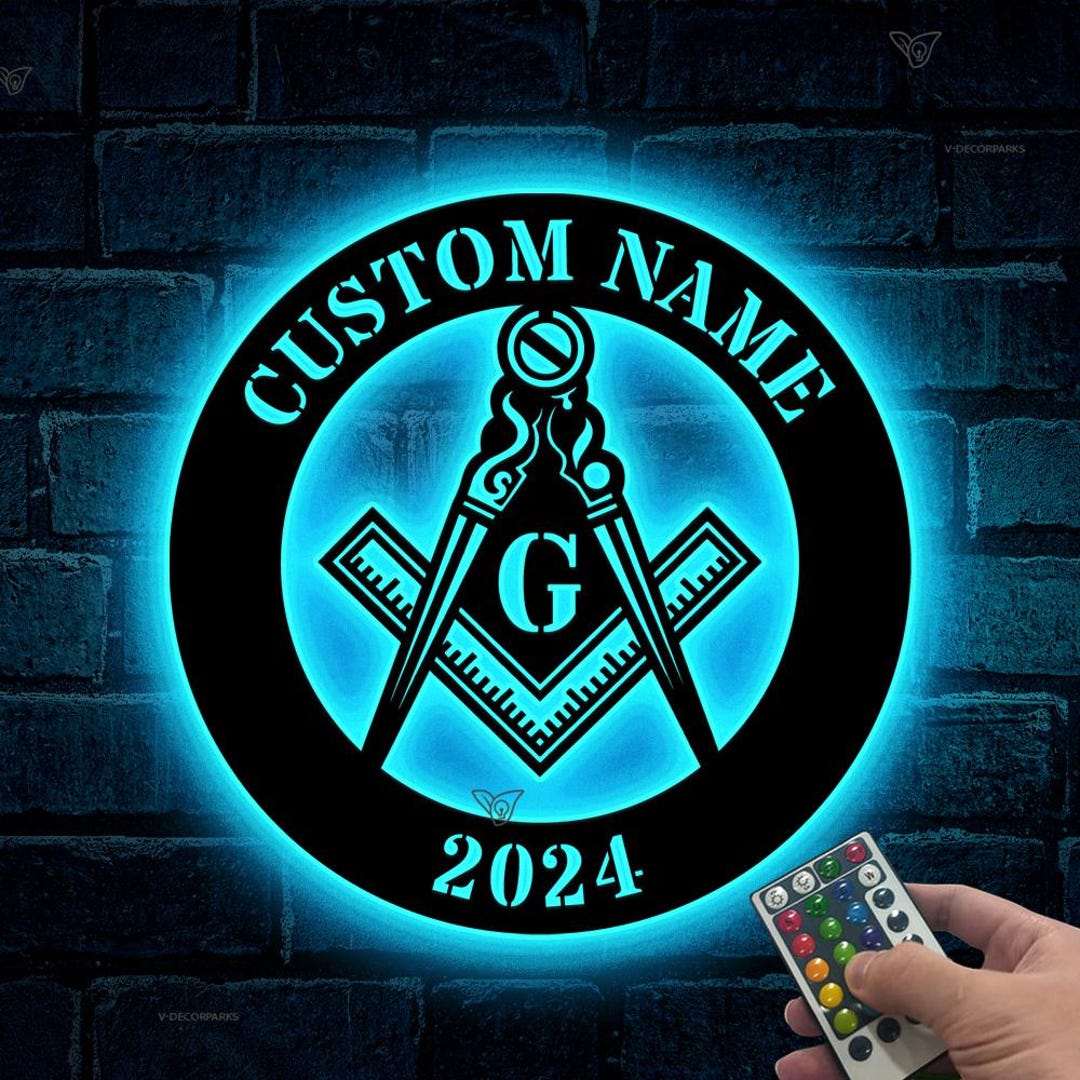 Custom Masonic Freemason Metal Sign Wall Art With LED Light, Freemason ...