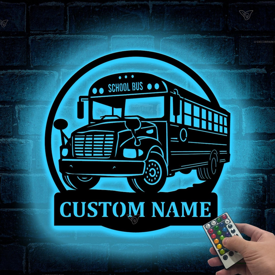 Personalized School Bus Metal Wall Art With LED Lights, Custom Bus ...