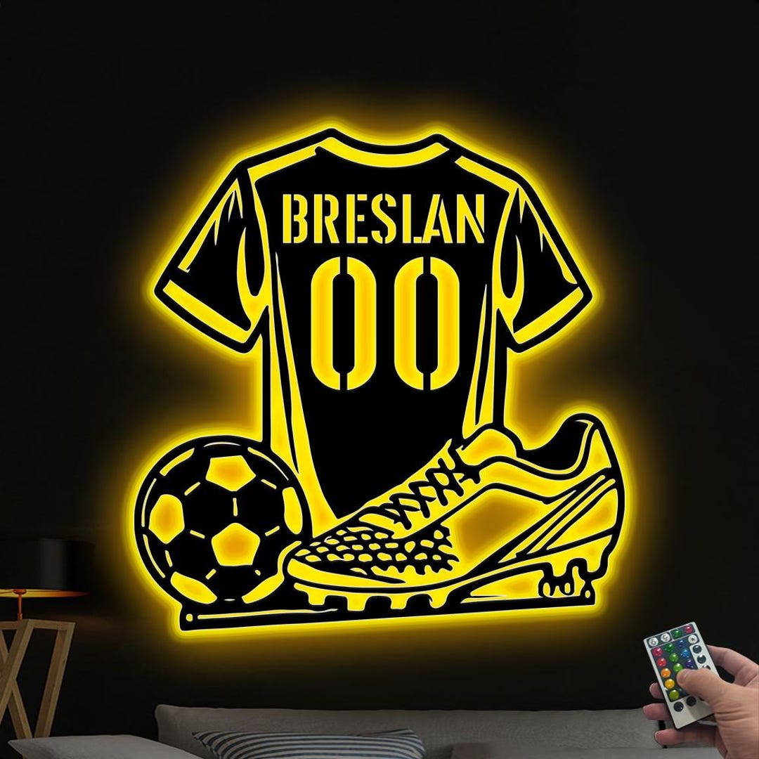 Personalized Soccer Player Metal Wall Art With Led Light, Soccer ...