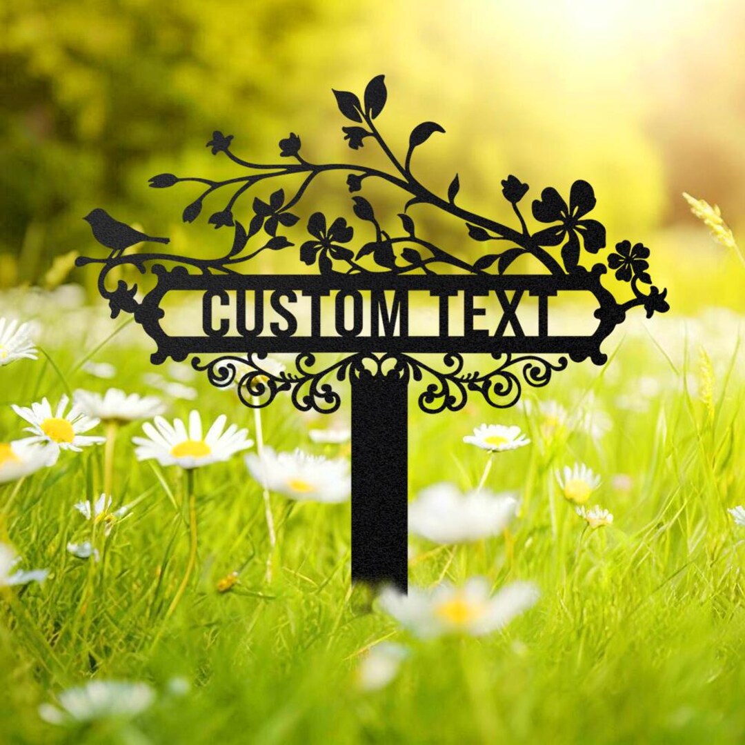 Personalized Floral Garden Stake, Custom Text Yard Decor, Flower Design ...