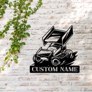Personalized Sprint Car Metal Wall Art LED Lights, Custom Racer Name ...