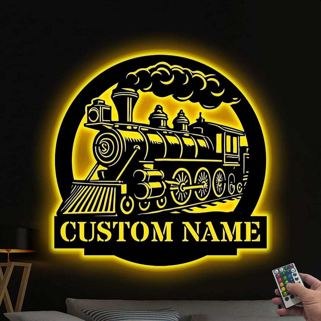 Custom Railroad Metal Sign Led Light, Personalized Train Metal Wall ...