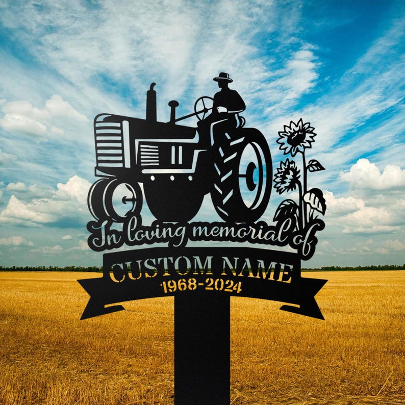Personalized Tractor Memorial Stake, Custom Farmer Grave Marker, in ...