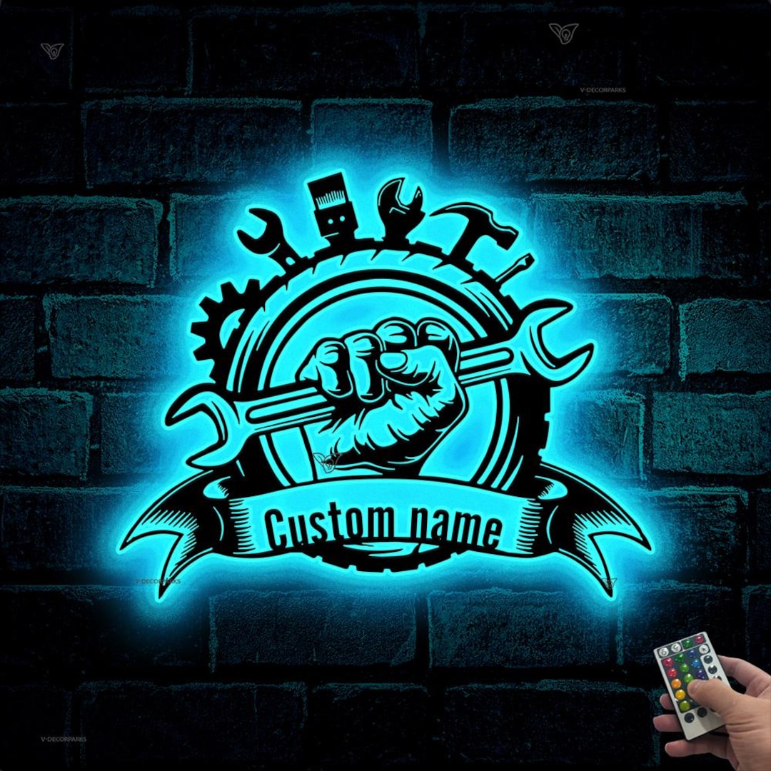 Personalized Wrench Mechanic Metal Wall Art With LED Lights, Custom ...