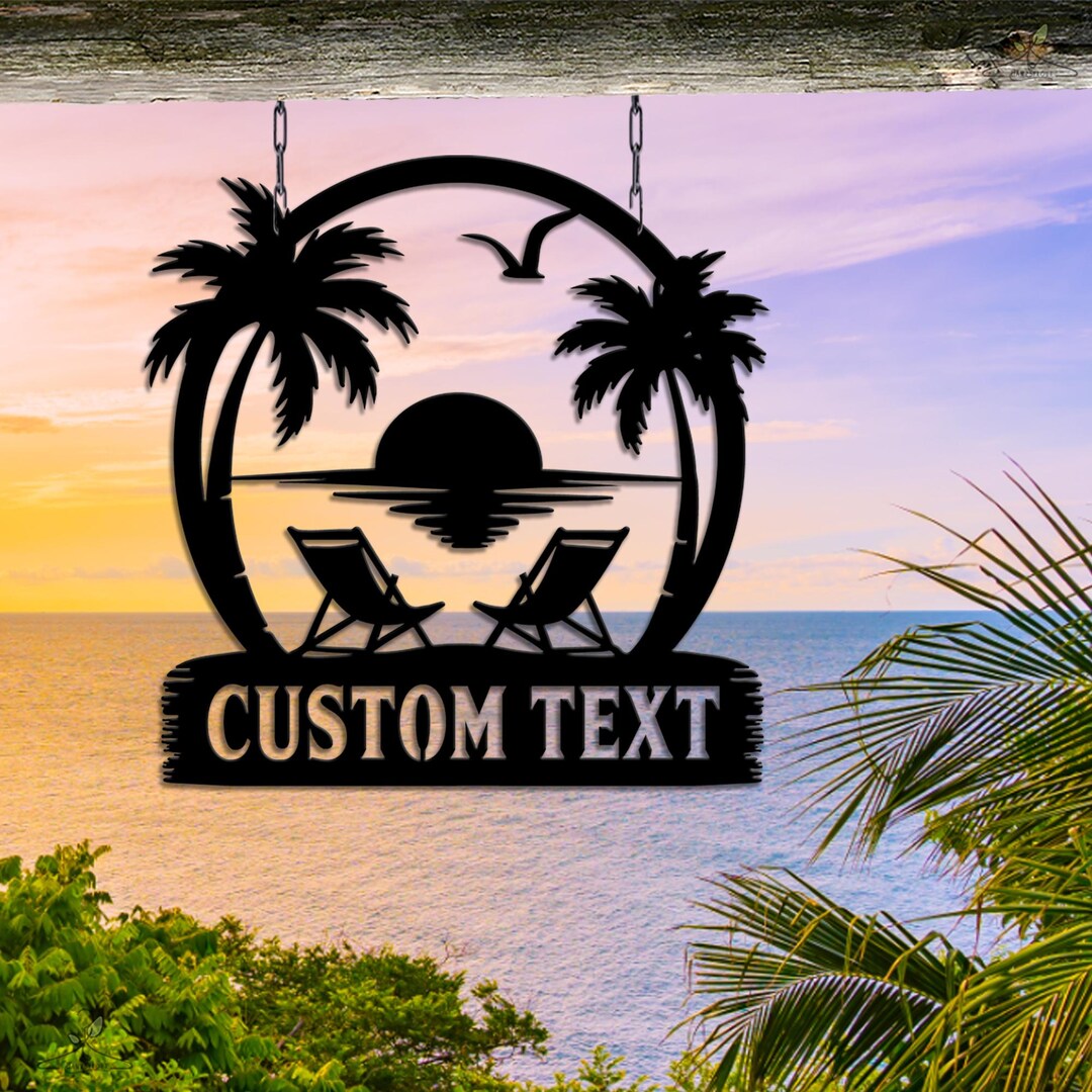 Personalized Sunset Beach Sign Metal Monogram, Wedding Gift, Family ...